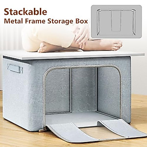 VAN CADENE 66L Clothes Storage Bins Metal Frame Clothes Storage Organizer Bedding Storage Bags with Zipper and Clear Windows, Oxford Closet Organizers and Storage Boxes (3 Pack)