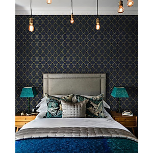 Timeet Peel and Stick Wallpaper Blue and Gold Contact Paper Geometric Wallpaper Self Adhesive Removable Wallpaper for Bedroom Living Room Wall Covering 17.7 "x 118.11"