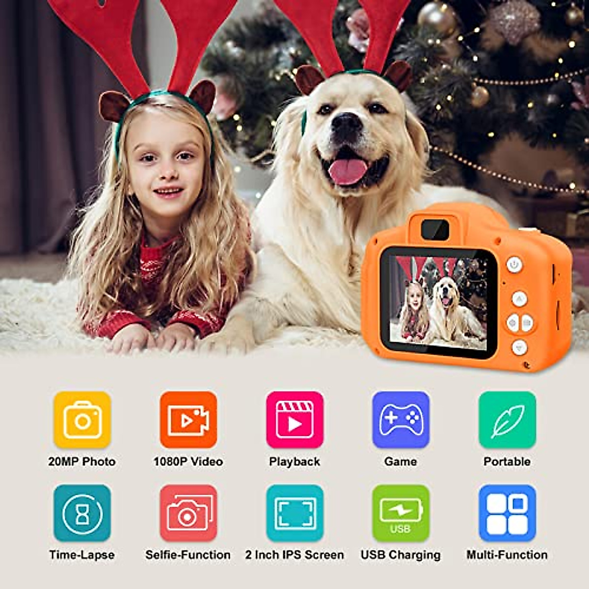 OZMI Digital Mini Camera for Kids, Christmas Birthday Gift for Kids Age 3-12, Selfie Camera for Toddler Boys Girls, Children Toy Camera for 3 4 5 6 7 8 9 Year Old Girls with 32GB Card - Orange