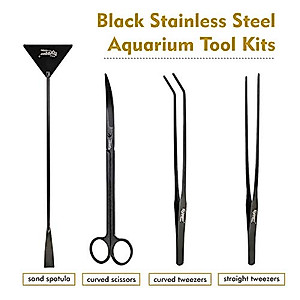 hygger Long Stainless Steel Premium Aquarium Tools, 4 PCS Aquatic Plant Tweezers Scissors Spatula Kits Comes with 1 Cleaning Cloth, for Fish Tank Starters