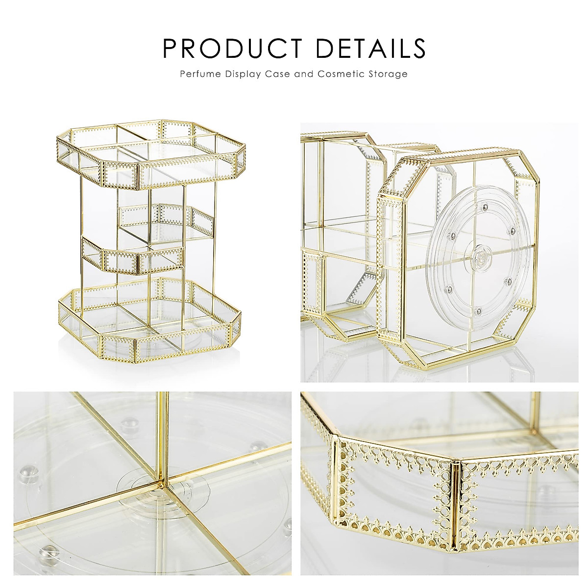 Senjie Makeup Organizer 360 Degree Rotating Countertop Cosmetics Storage Display for Lipsticks Perfumes Skincare Large Capacity,Gold