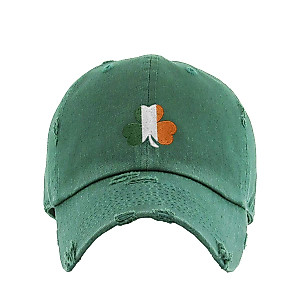 Irish Shamrock Vintage Baseball Cap Embroidered Cotton Adjustable Distressed Dad Hat Hunter Green