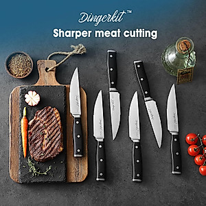 Dingerkit Steak Knives Set of 6, Black Steak Knives - Serrated High Carbon Stainless Steel Steak Knife Set for Dinner Knives Set with Gift Box, 5″ Inches