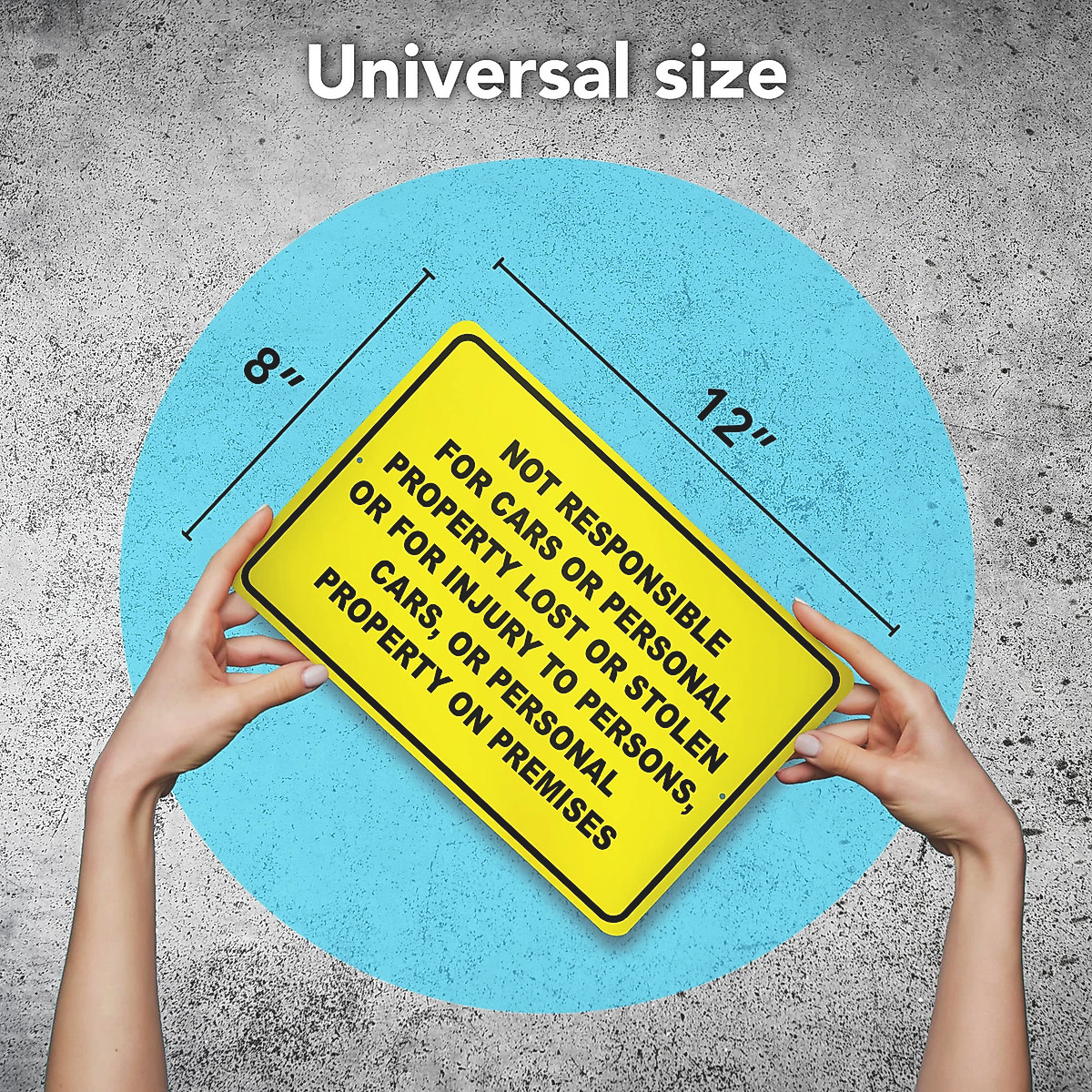 Not Responsible for Accidents or Injuries Sign - 8x12 Aluminum Management Not Responsible Sign - Not Responsible for Lost or Stolen Items Sign