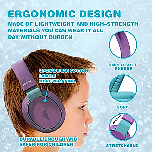MIDOLA Headphone Kids Volume Limited 85/110dB Wired Over-Ear/On-Earr Foldable Headset with Inline Cable AUX 3.5mm Cord Mic for Boy Girl Child PC Notebook Tablet Purple