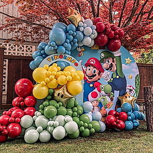 MOMOSHERO 165Pcs Red Blue Yellow Green Balloon Arch Garland Kit,with Star Foil Balloon Double Stuffed Red Blue Balloons for Super Bro Carnival Themed Birthday Party Decorations Video Game Baby Shower