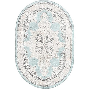 Unique Loom Parker Collection Area Rug - Merakli (4' x 6' Oval, Aqua/ Beige)