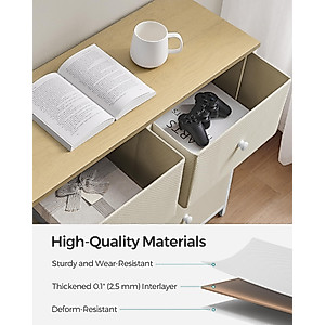 SONGMICS Bedroom, Chest, 6 Drawer, Closet Fabric Dresser with Metal Frame, by The yard, Camel Yellow + Cream White