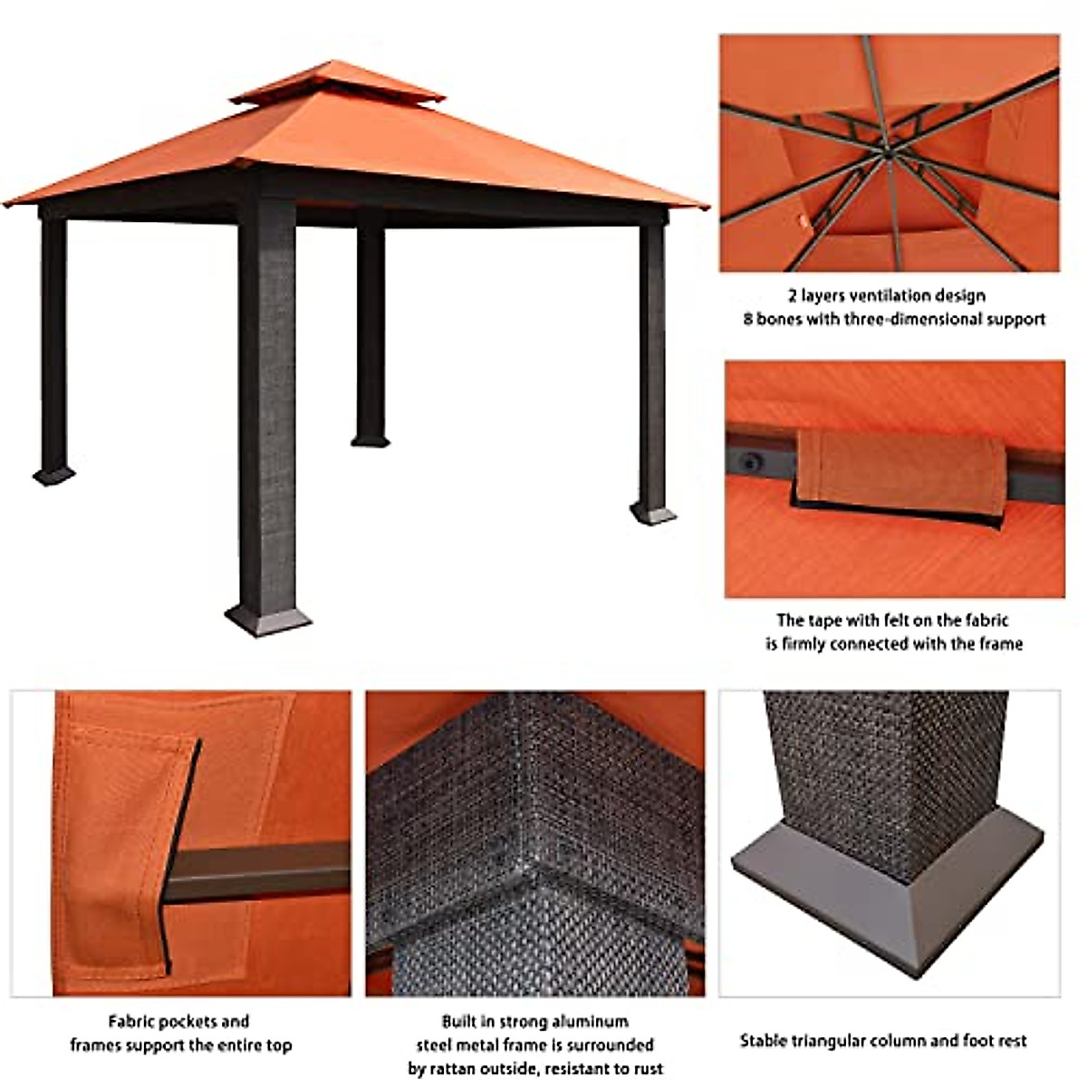 EliteShade USA 12x12 feet Sunumbrella Titan Patio Outdoor Garden Backyard Gazebo with Ventilation and 5 Years Non-Fading,Rust