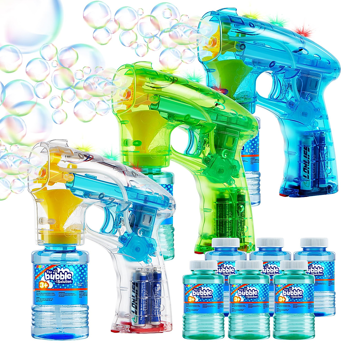 JOYIN 3 Bubble Guns Kit with Bubble Solutions for Kids, Bubble Blaster for Summer Toy, Party Favors, Birthday, Outdoor & Indoor Activity, Birthday Gift