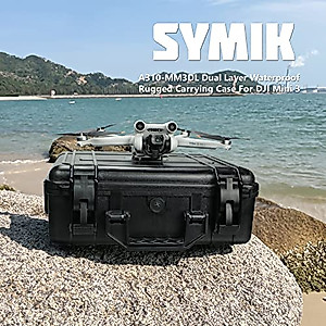 SYMIK A310-MM3DL Dual Layer Waterproof Hard Carrying Case for DJI Mini 3 Pro Drone/Fly More Combo with DJI RC or RC-N1 Remote; Fits Tablet Holder, Landing Pad, iPad; Rugged Professional Case