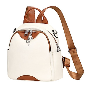 ALTOSY Soft Genuine Leather Backpack for Women Small Convertible Backpack Purse Shoulder Bag for Ladies (S97 White/Brown)