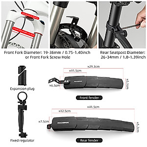 ROCKBROS Retractable Bike Fender Set Front and Rear Mud Guard for Mountain Road Bike Adjustable Bike Mudguard Mudflap Cycling Splash Guards Clip-on Bike Fenders