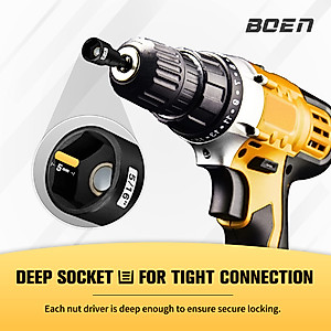 BOEN 1/4 inch Magnetic Nut Driver Set, 3 Piece Impact Drill Driver Bit Set, Size 1/4", 5/16", 3/8", Quick-Change Hex Shank SAE Nut Driver, Cr-V Steel, Black Manganese Phosphate Coating