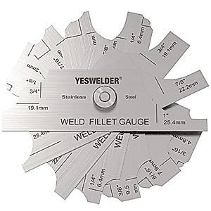 YESWELDER MG-11 Metal Weld Fillet Gages Set (7PCS) 1/8''-1'' Welding Inspection Test Ulnar MM & inch