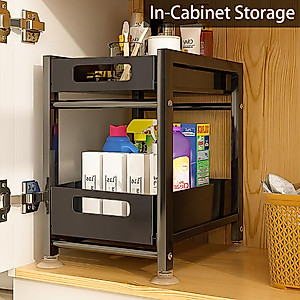 Under Sink Organizer and Storage - PFDHQS Upgraded All Metal, 2 Layers Pull-Out, Large Capacity - Ideal for Bathroom and Kitchen Cabinet Organization and Storage (Black-1Piece)