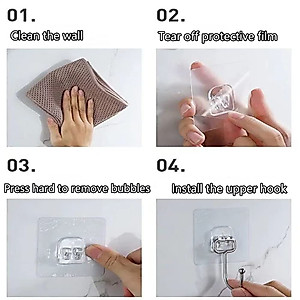 BAIEUEJO 20 Pieces Transparent Adhesive Hooks, No Drilling Adhesive Hooks, Stainless Wall Hooks, Waterproof Self-Adhesive Hook for Bathrooms/Kitchens/Ceilings (Maximum Load of 20 kg)