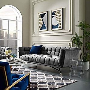 Modway Adept Contemporary Mid-Century Modern Performance Velvet Upholstered Tufted Sofa in Gray