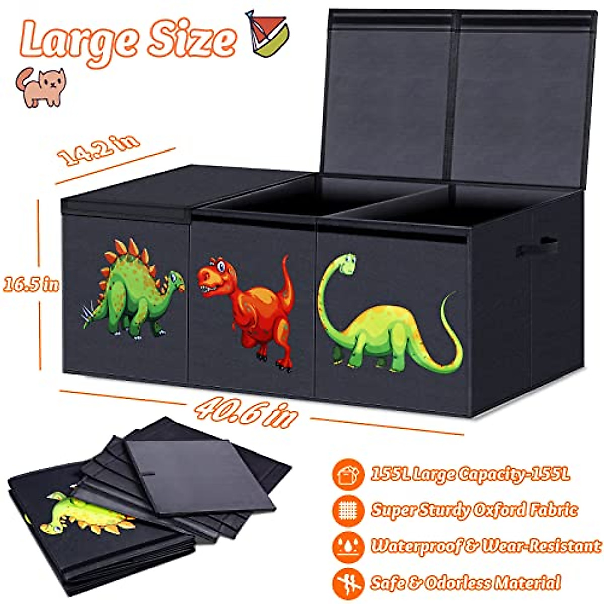 ANNKIE Extra Large Toy Box Chest for Boys, Collapsible Sturdy Storage Bins with Lids, Large Toy Box Chest Storage Organizer for Kids,Girls, Nursery Room, Playroom, Closet, 40.6"X16.5"X14.2"(Dinosaur)