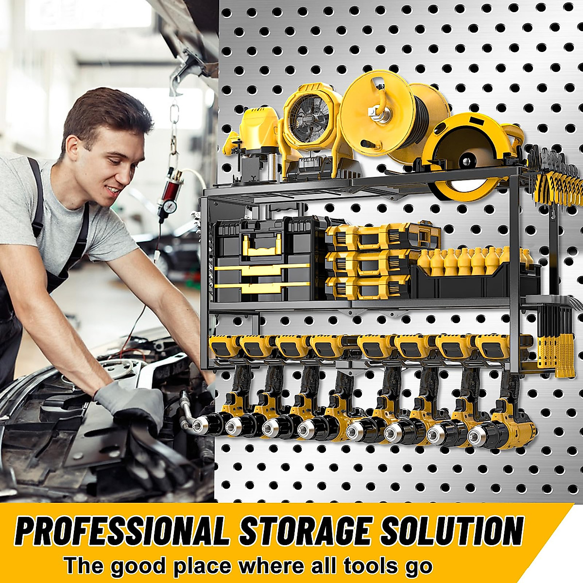 jsyonii Power Tool Organizer Wall Mount - 8 Drill Holder Wall Mount, 3 Layers Garage Tool Organizer Wall Mount, Heavy Duty Power Tool Rack, Cordless Tool Organizer, Utility Racks Shelf for Garage