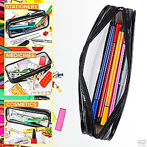 Portable Clear Pencil Pouches Zippered - 2Pcs Pencil Cases Clear Plastic Zipper Pouch Small, Travel Makeup Bag for Women - Toiletry Bag Clear Plastic Zippered Pouches Organizer, Pencil Pouch for Kids