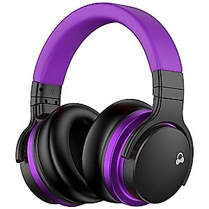 MOVSSOU E7 Active Noise Cancelling Headphones Bluetooth Headphones Wireless Headphones Over Ear with Microphone Deep Bass, Comfortable Protein Earpads, 30 Hours Playtime for Travel/Work, Medium Purple