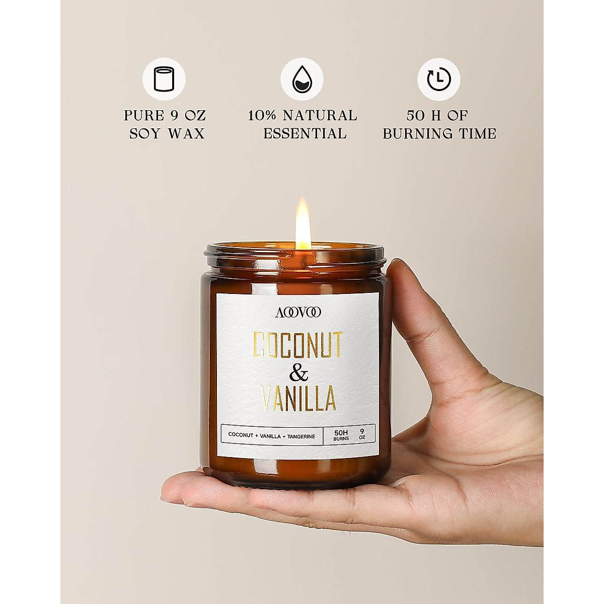 AOOVOO Golden Jar Scented Candles Set - Soy Wax Candle Set, Scented Candles for Women, Candles for Home Scented - 4 Pack Soy Candle Gifts Scents of Mint/Coconut/Lilac/Lemon