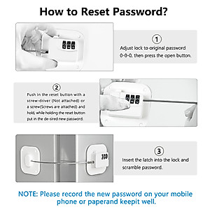 Refrigerator Lock, Heavy Duty Fridge Lock, Combination Lock for Refrigerator Cabinets, Drawers, Safety Lock, Easy Install No Keys Needed (White-2Pack)