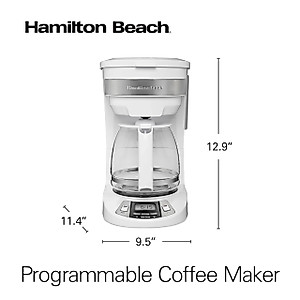 Hamilton Beach 12 Cup Programmable Drip Coffee Maker with 3 Brew Options, Glass Carafe, Auto Pause and Pour, White (46294)
