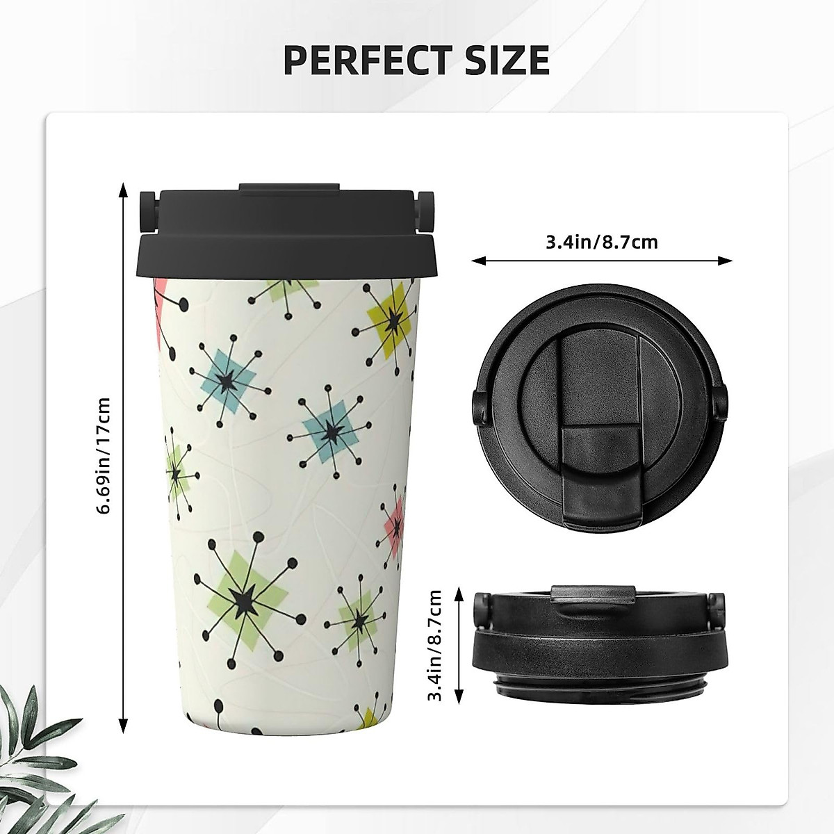 BKDODKS Atomic Stars Retro Pattern Print Insulated Coffee Mug Stainless Steel Travel Cup Work Home Hot Cold Water Bottle
