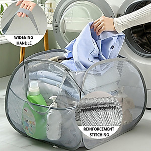 Kimmama Large Collapsible Mesh Laundry Basket,Foldable Pop Up Laundry Hamper with Side Pocket,Removable Clothes Storage Bin with Handle for Laundry Room,College Drom,Bathroom,Kid Room,Travel,95L