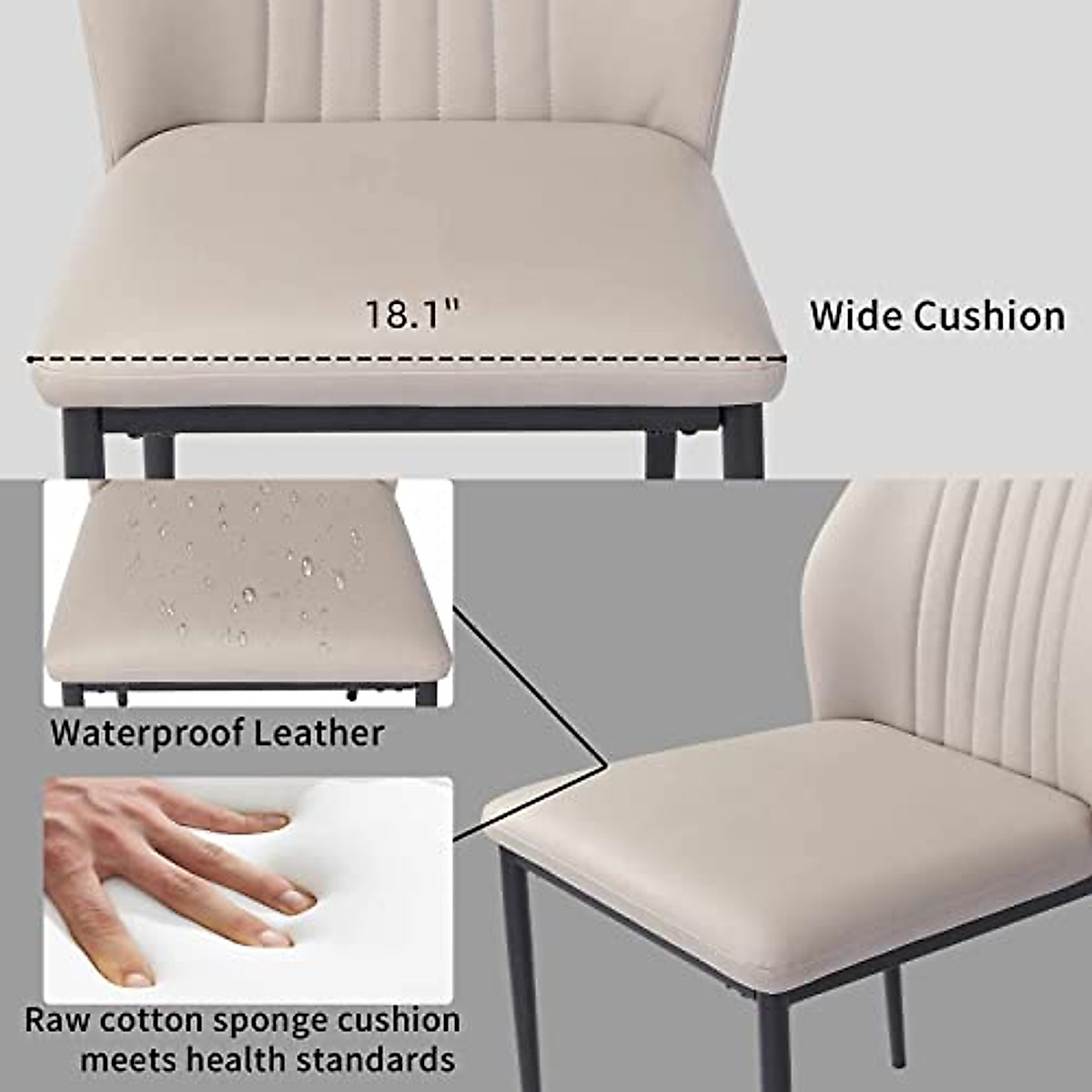 ZckyCine Beige Dining Chairs Set of 4, Upholstered Leather Mid-Century Modern Chair, Kitchen Chair with Metal Legs for Room, Living Waiting Farmhouse