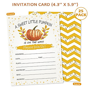 Pumpkin Baby Shower Invitations 5 Different Cards 25 Pack Gender Neutral Diaper Party Games Baby Names Thank You Cards Tickets Envelopes for Rustic Fall Autumn Halloween