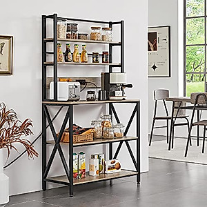 Yaheetech 5-Tier Bakers Rack with Power Outlet, Microwave Stand Utility Storage Shelf with Metal Frame, Industrial Kitchen Rack Coffee Bar with Adjustable Feet, 35.5 x 16 x 64.5, Gray
