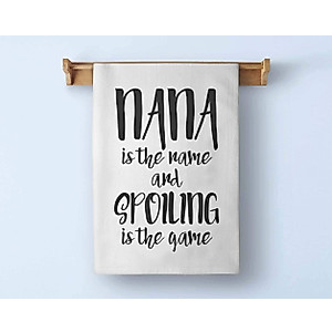 Honey Dew Gifts, Nana is The Name and Spoiling is The Game, Cotton Flour Sack Dish Towels, 27 x 27 Inch, Made in USA, Kitchen Towel, Grandma Gifts, Nana Gifts, Grandparents Day Gift