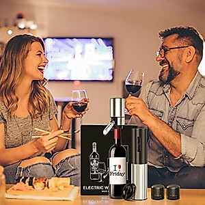 Electric Wine Opener, Wine Gift Set with Rechargeable Automatic Corkscrew Wine Bottle Opener, Electric Wine Aerator, Foil Cutter, Stopper