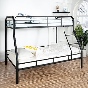 Hollywood Bunk Beds Twin Over Full Size, Heavy Duty Metal Bunk Bed with Safety Guardrails, Angled Ladder, Underbed Storage, 800LBs capacity - for Kids and Teens, Twin over Full Bunk Bed, Black