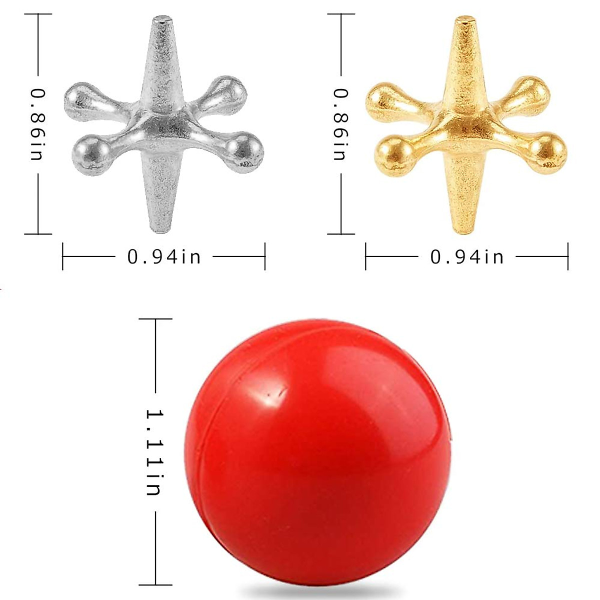 Neo LOONS 3 Sets Retro Metal Jacks and Ball Game Kit - 3 Pcs Red Rubber Balls & 30 Pcs Gold and Silver Metal Jacks, Classic Game of Jacks for Party Favor, Game Prizes, Kids and Adult