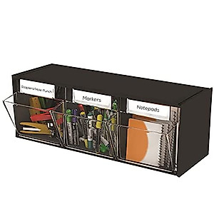 deflecto 20304OP Tilt Bin Plastic Storage System, 3 Bins, 23 5/8 x 7 3/4 x 9 1/2, Black
