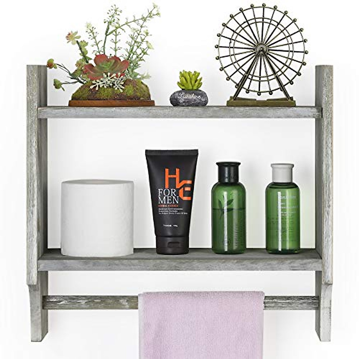 Bathroom Towel Rack Bathroom Shelf with Towel Bar Towel Racks for Bathroom Wall Mounted Bathroom Cabinets Organizer with Towel Shelf, Olive Green