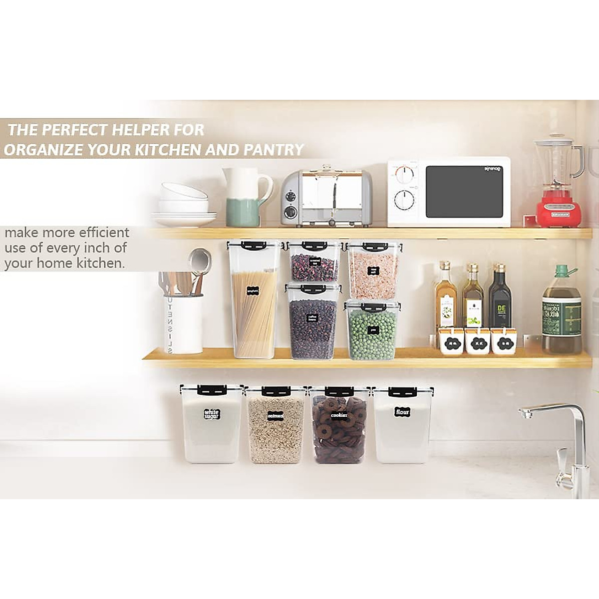 Airtight Food Storage Containers with Lids, CASA LINGO 4.4L Large Pantry Organization and Storage for Bulk Food Dry Food Cereal, Set of 4 Plastic Food Storage Containers