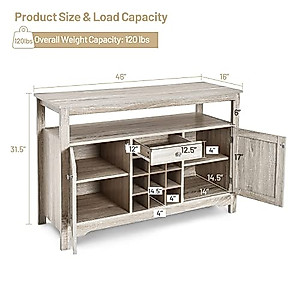 ReunionG Buffet Sideboard, Wine Console Table, Wooden Kitchen Organizer w/2 Cabinets, 1 Drawer and 9 Wine Cabinets, Farmhouse Storage Cupboard, Wine Rack, Server Table, Dining Room Furniture (Gray)