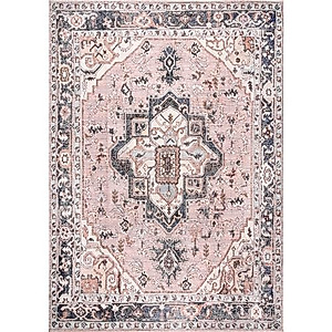 nuLOOM Sasha Machine Washable Medallion Ultra Thin Area Rug, 3' x 5', Pink