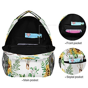 AUUXVA Sunflower Plant Cow Skull 16 Inches Laptop Backpack for School Boys Girls Women Kids Student Bookbag Shoulder Bag Daypack for College Travel Work