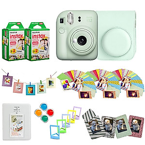 Fujifilm Instax Mini 12 Instant Camera + Pro Design Accessory Bundle with Protective Case, Magnetic Frames, Album, Frames Design Kit (40 Sheets) (Mint Green)