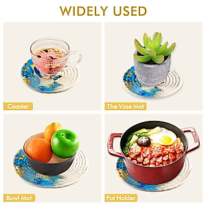 Kigai Blue Tulips with Mimosa and Butterfly Round Pot Holders Trivets Set 2 Pcs, 100% Cotton Thread Weave Trivets for Hot Dishes,Pot,Bowl,Teapot,Plates