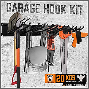 HORUSDY 64-Inch Heavy Duty Garage Organization Rack, 4 packs Rails and 9 Adjustable Hooks, Tool Organizer Rack with Heavy Double Hooks Tracks Max Load 600LB