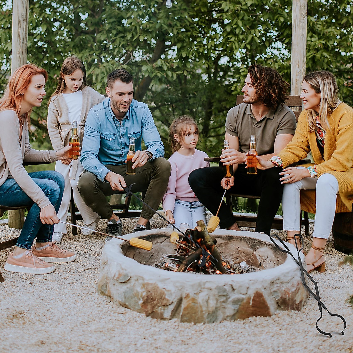 Heavy Duty Fireplace Fire Pit Campfire Bonfire Fire Tong and 32 inch Long Fire Poker Set with Traveling bag, firewood Grabber Tool for Wood-Burning for Solo Firepit Indoor and Outdoor use