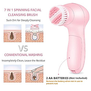 Facial Cleansing Brush 7 in 1 Face Wash Brush - Fabuday Face Spin Scrub Brushes for Skin Cleansing, Gentle Exfoliator, Blackhead Removing and Massaging, Battery Operated Face Brush Cleanser
