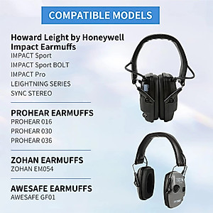 Gel Ear Seals for Howard Leight by Honeywell Earmuffs Impact Sport, Impact Pro, Sync, Leightning, Ear Cushions Earpads for Awesafe Earmuffs, ZOHAN EM054 Earmuffs, PROHEAR 030, 036, 016 Earmuffs